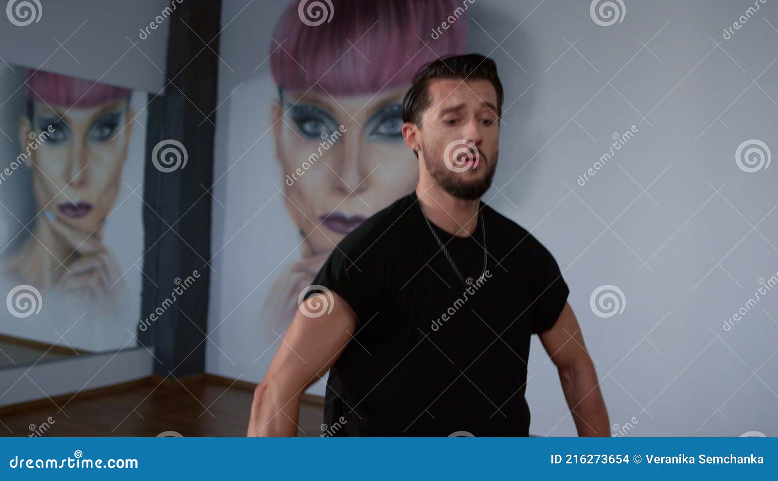 Street Style Dancer Looking Camera in Modern Class. Happy Man Dancing ...