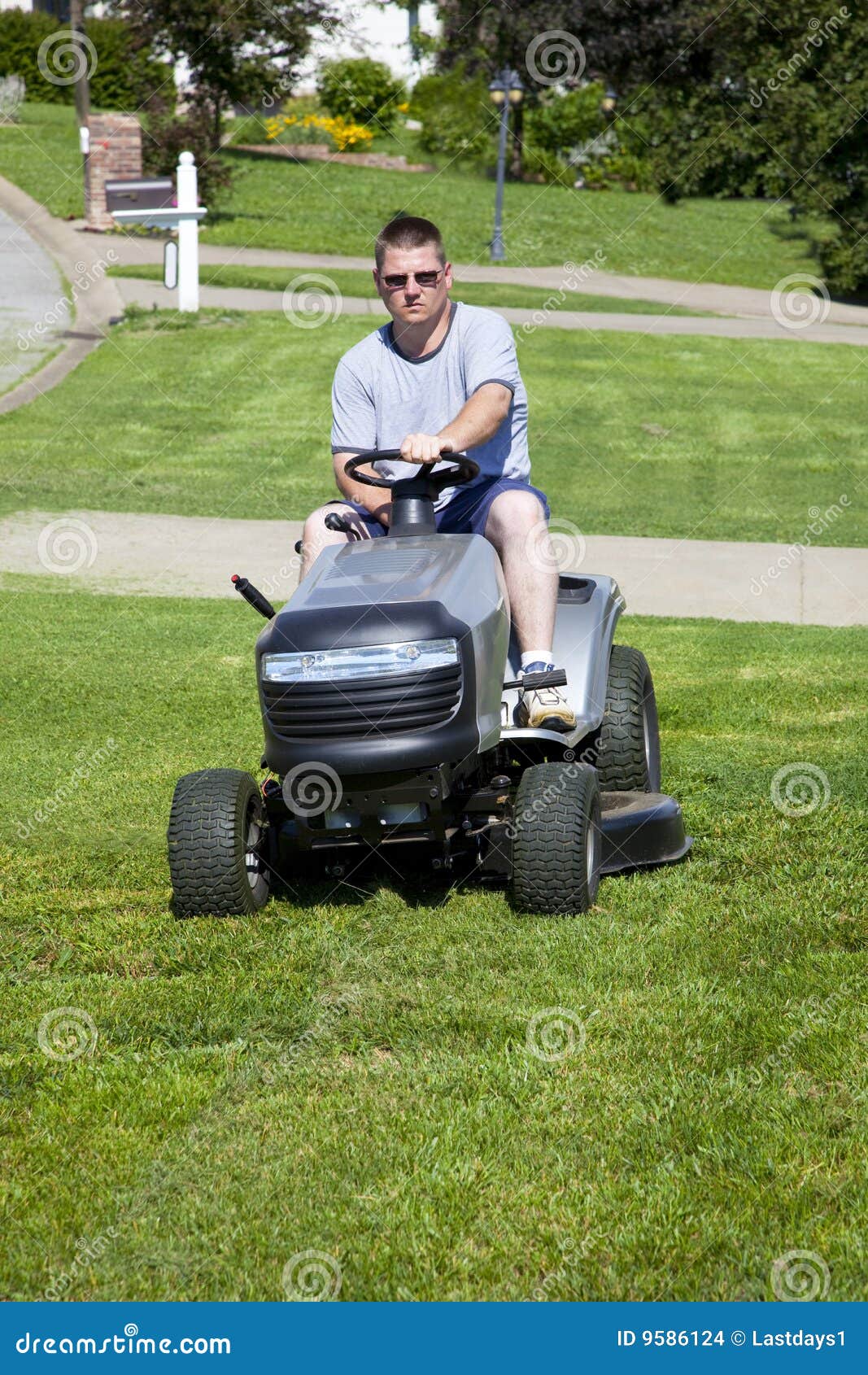 Active Man Mowing lawn stock photo. Image of lawn, cutting - 9586124