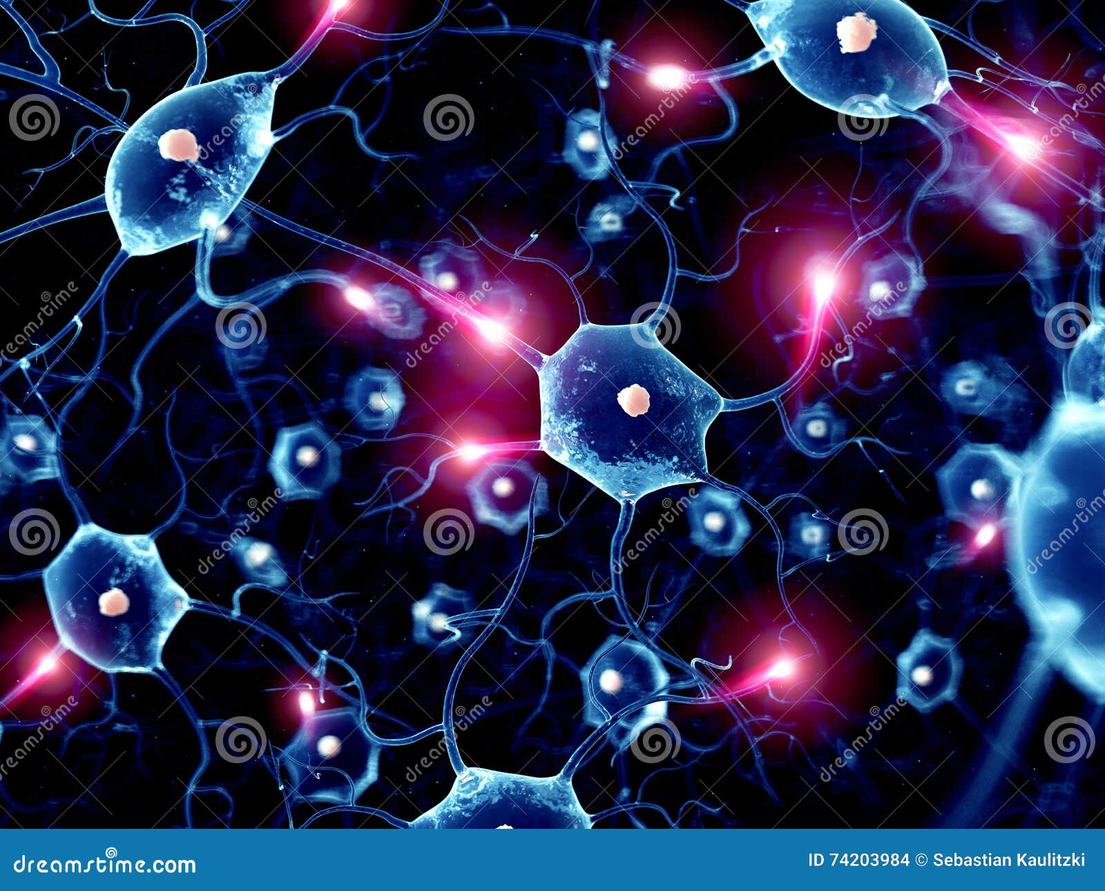 Active Nerve Cells.Human Brain Stimulation Or Activity With Neuron ...