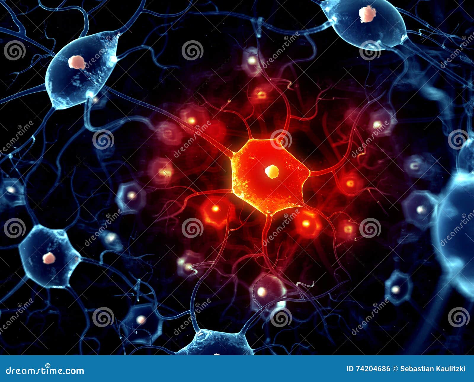 Active Nerve Cells.Human Brain Stimulation Or Activity With Neuron ...