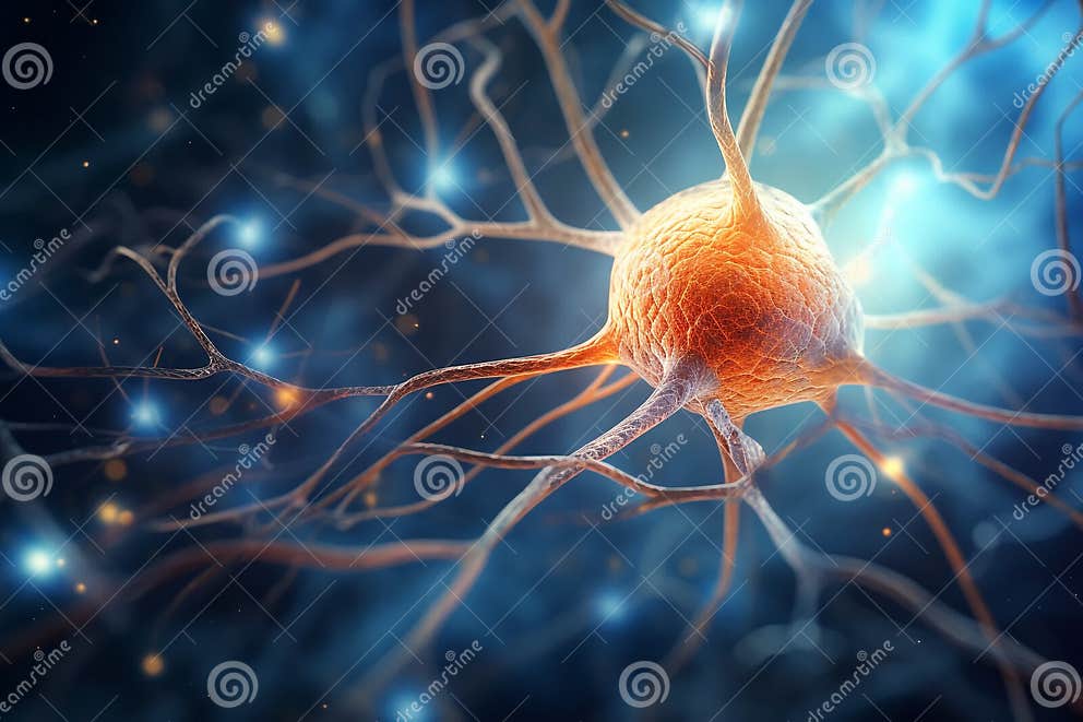 Active Nerve Cells.Human Brain Stimulation or Activity with Neuron ...