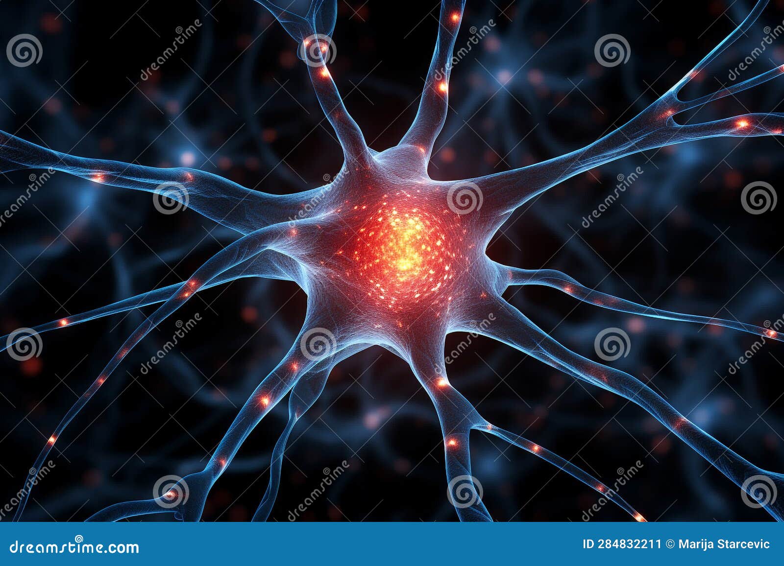 Active Nerve Cells.Human Brain Stimulation or Activity with Neuron ...