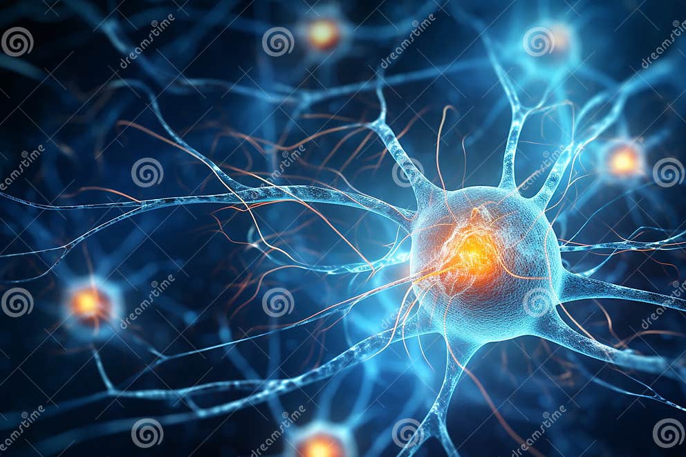 Active Nerve Cells.Human Brain Stimulation or Activity with Neuron ...
