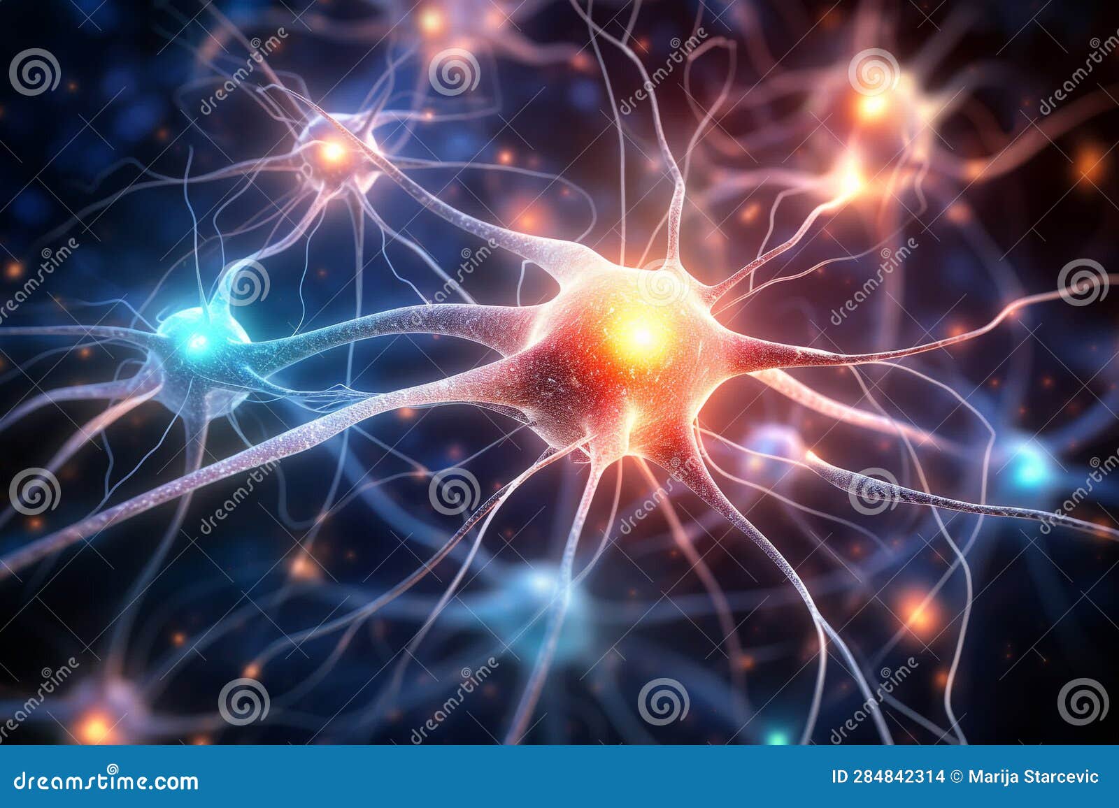 Active Nerve Cells.Human Brain Stimulation or Activity with Neuron ...