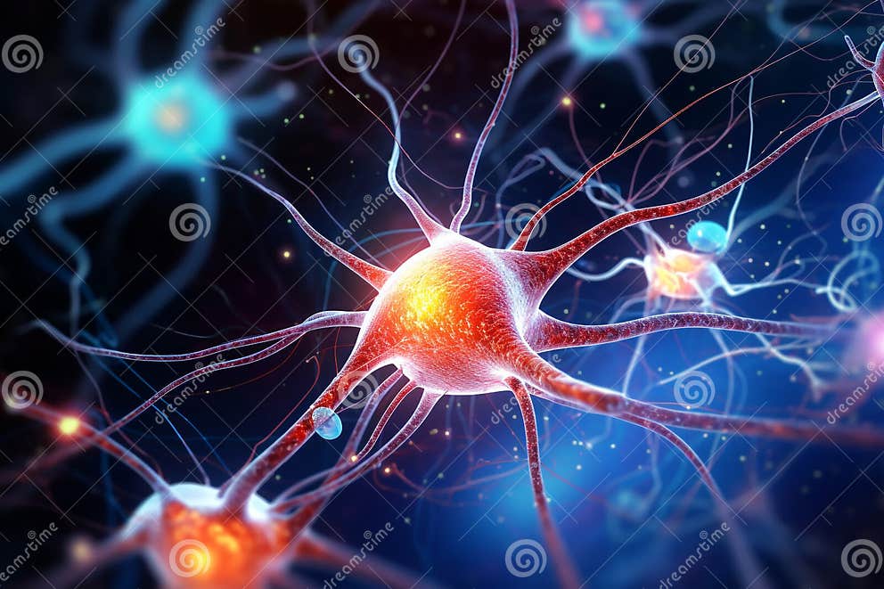 Active Nerve Cells.Human Brain Stimulation or Activity with Neuron ...
