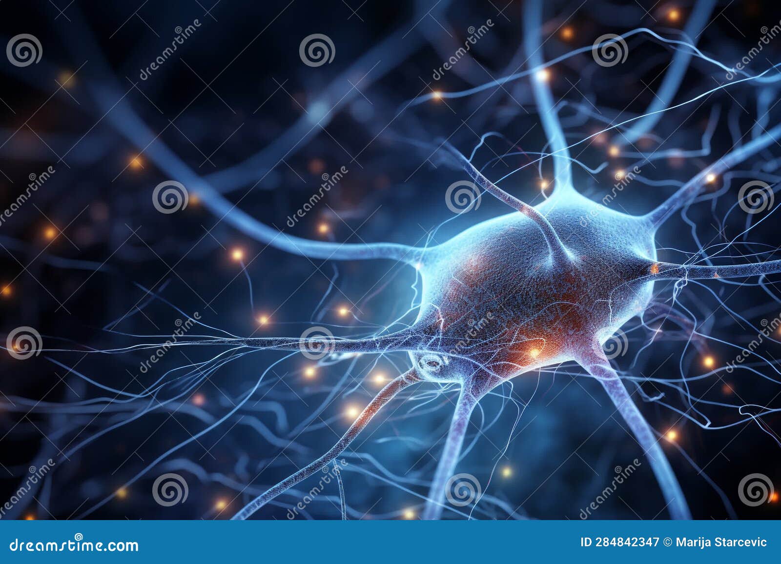 Active Nerve Cells.Human Brain Stimulation or Activity with Neuron ...