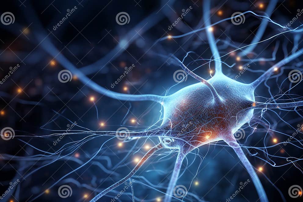 Active Nerve Cells.Human Brain Stimulation or Activity with Neuron ...