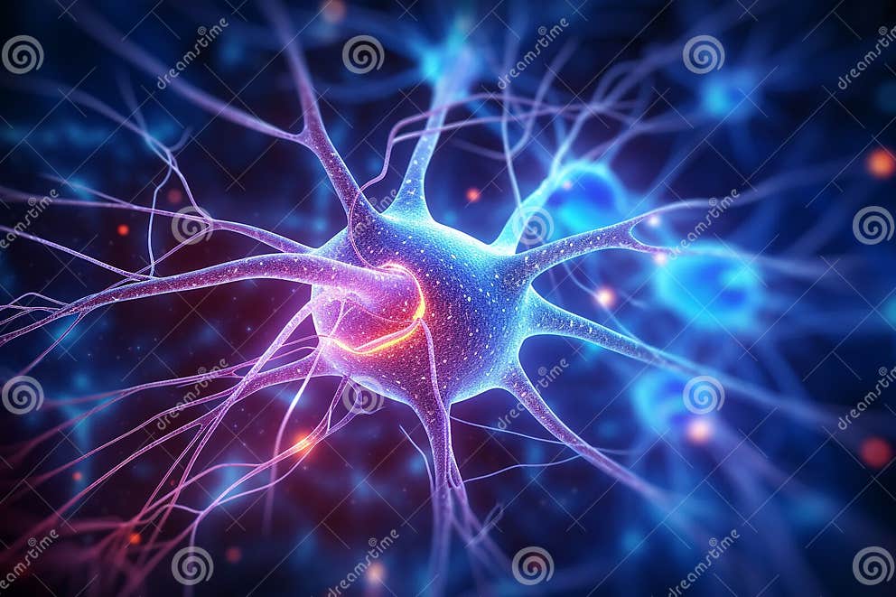 Active Nerve Cells.Human Brain Stimulation or Activity with Neuron ...