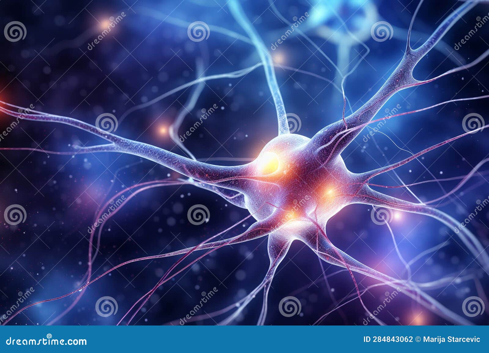 Active Nerve Cells.Human Brain Stimulation or Activity with Neuron ...