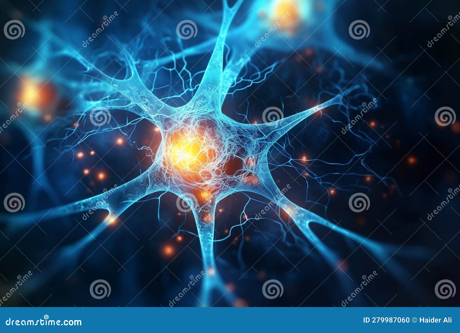 Active Nerve Cells Neuronal Network with Electrical Signals. Generative ...