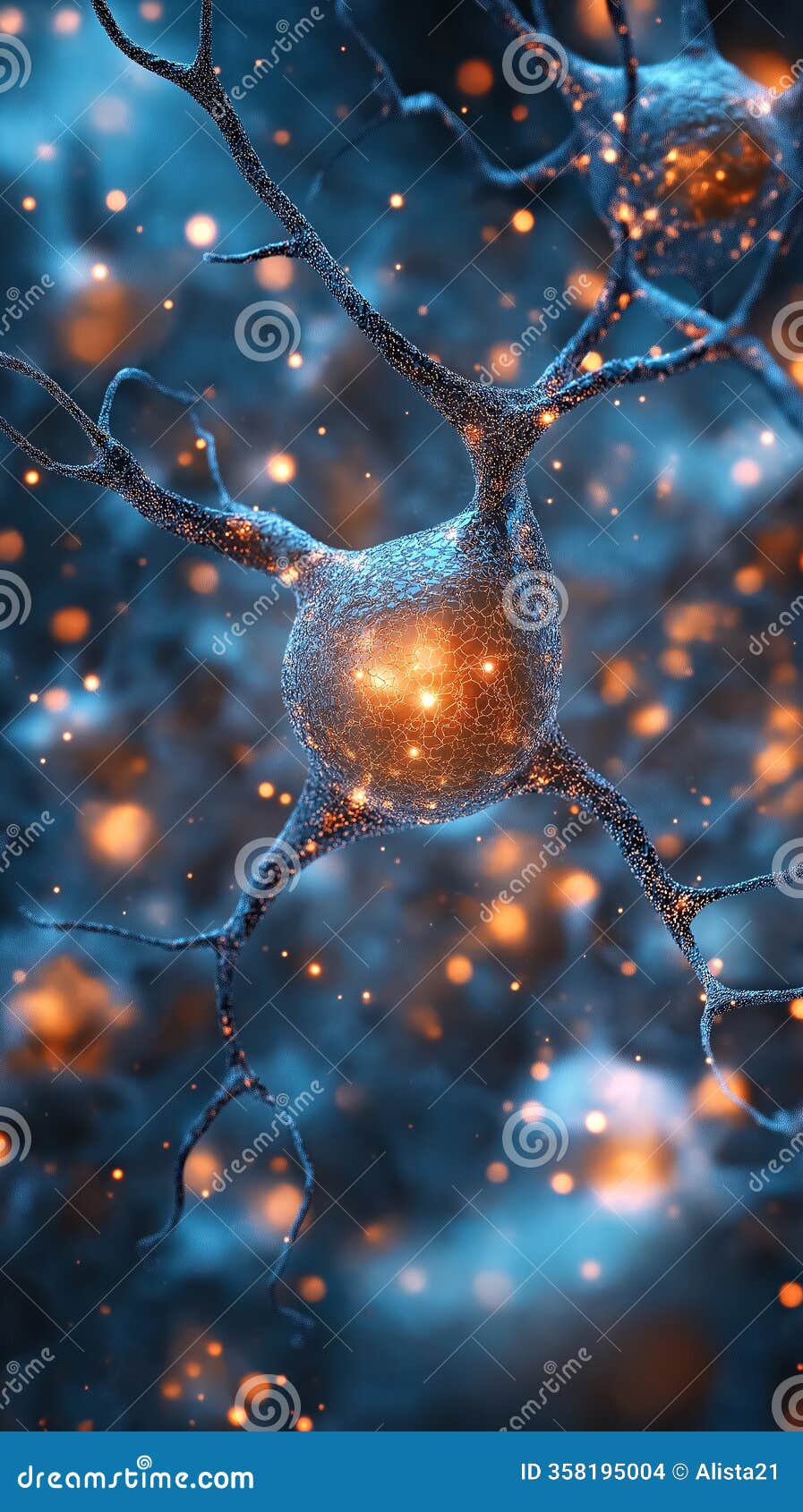 Impulses Traveling Between Neurons Through Axons On Purple Background ...