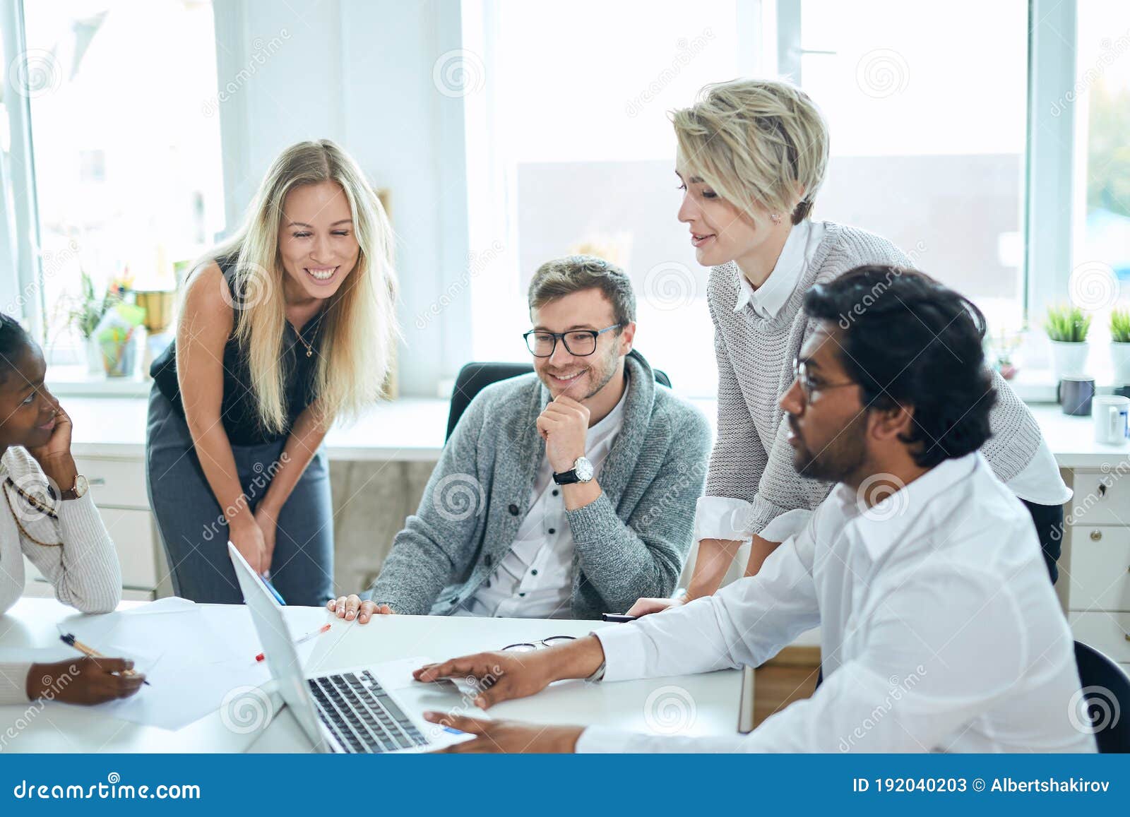 Active Office Workers Watching Online Conference. Stock Image - Image ...