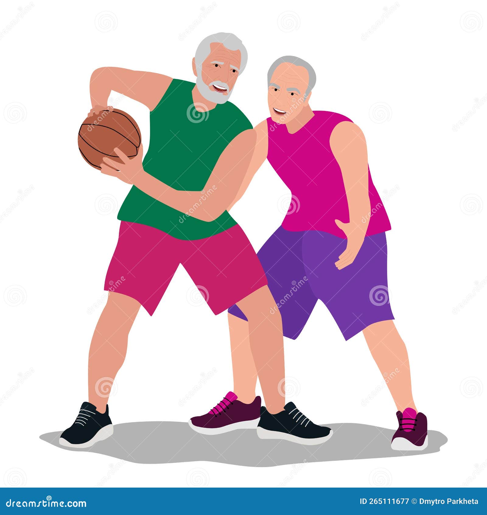 Active Older Men Playing Basketball and Having Fun Stock Vector ...