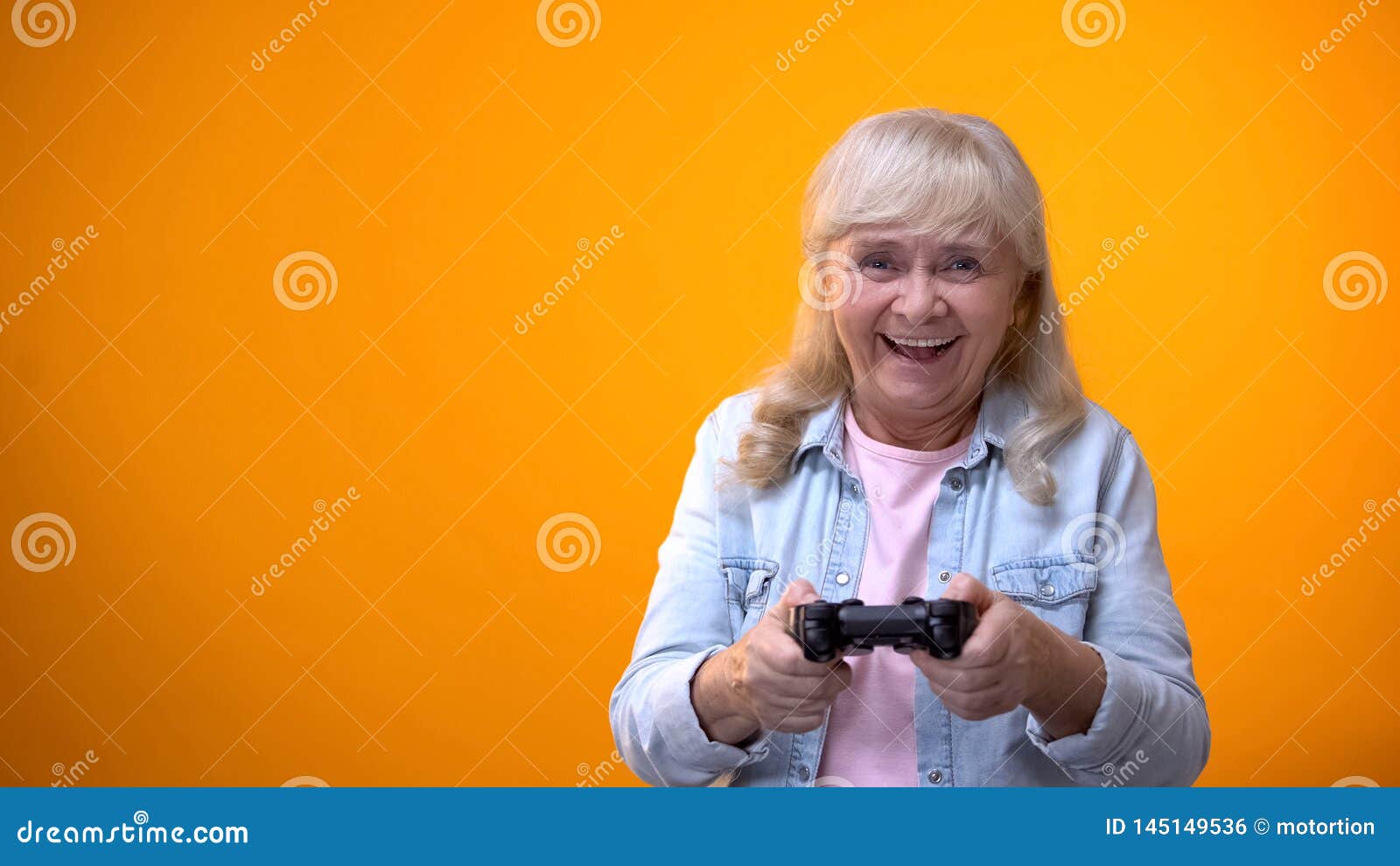 Active Optimistic Old Woman Playing Computer Game, Holding Joystick ...