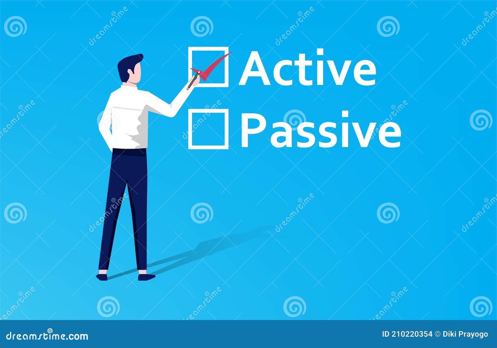 Active or Passive Choice. Businessman Fill Check Mark on Stock Vector ...