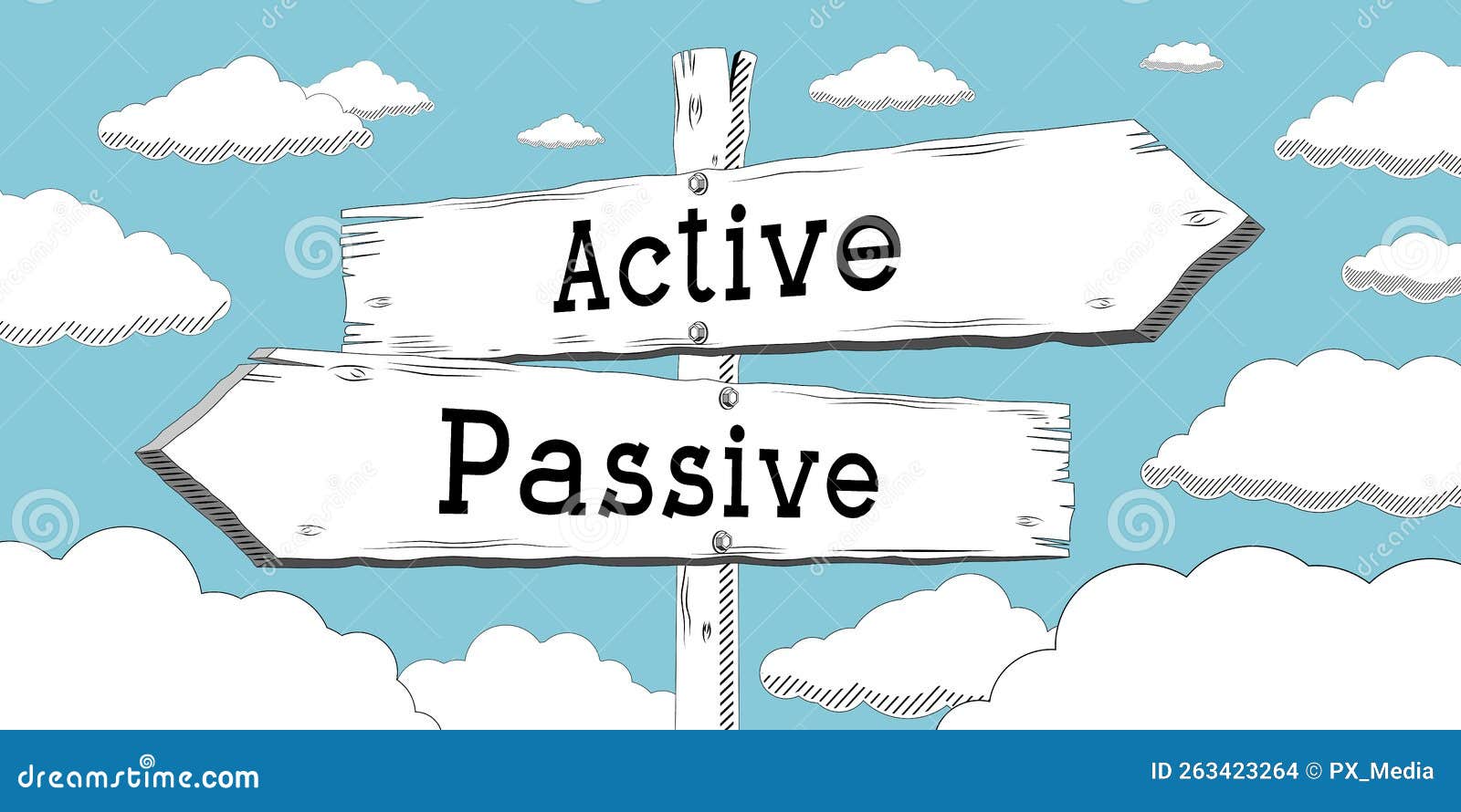 Active, Passive - Outline Signpost with Two Arrows Stock Illustration ...