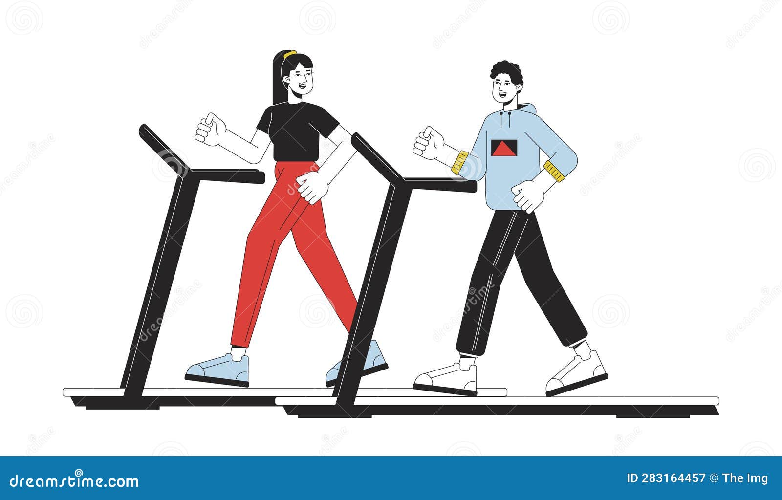 Active People on Treadmill Flat Line Color Vector Character Stock ...