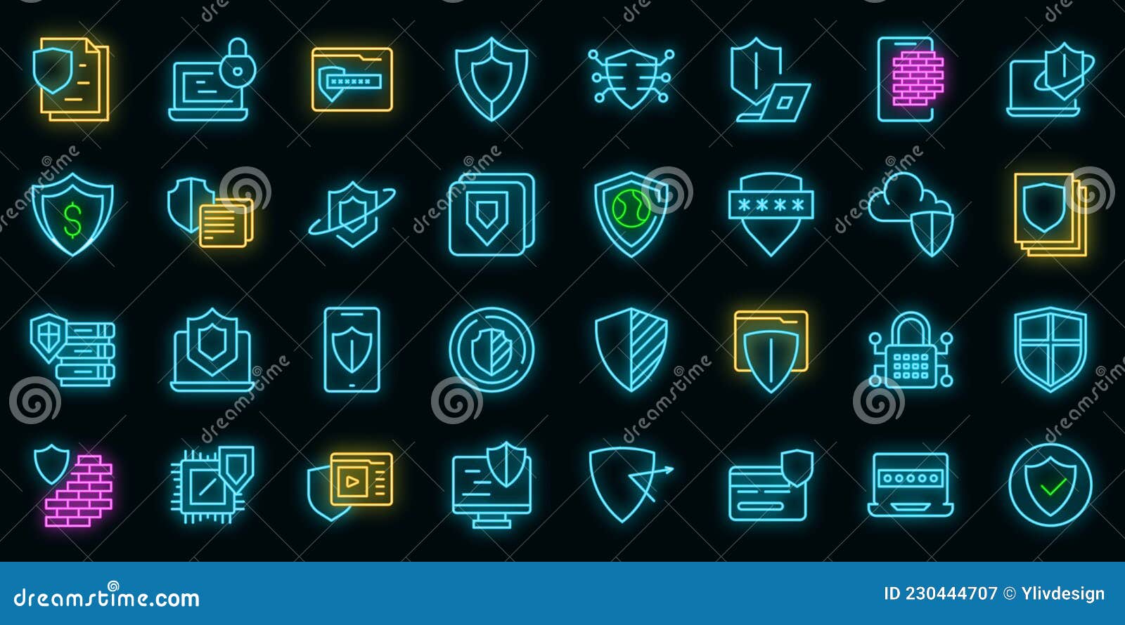 Active Protection Icons Set Vector Neon Stock Vector - Illustration of ...