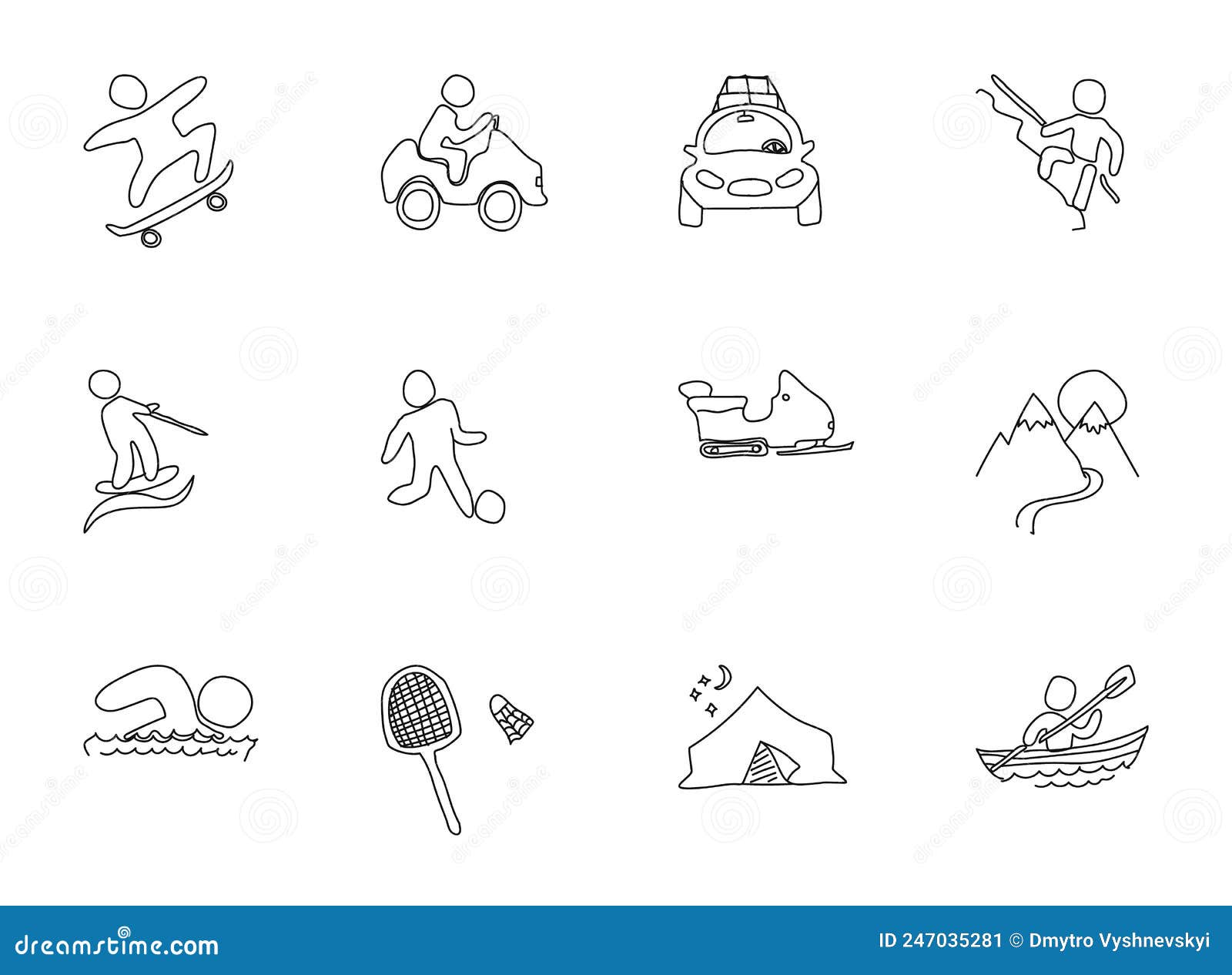 Active Recreation Doodles Isolated on White Stock Vector - Illustration ...