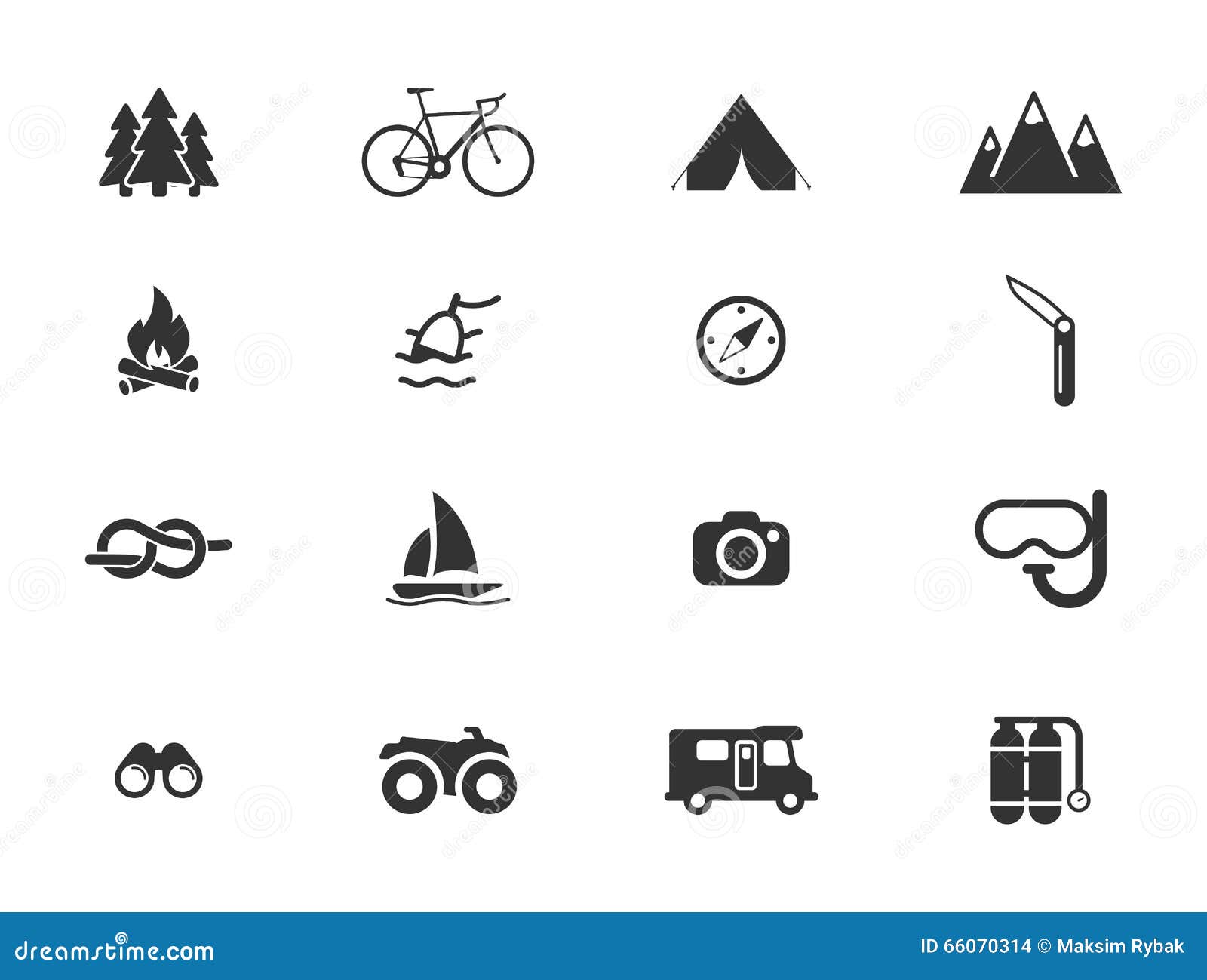 Active recreation icon set stock vector. Illustration of camping - 66070314