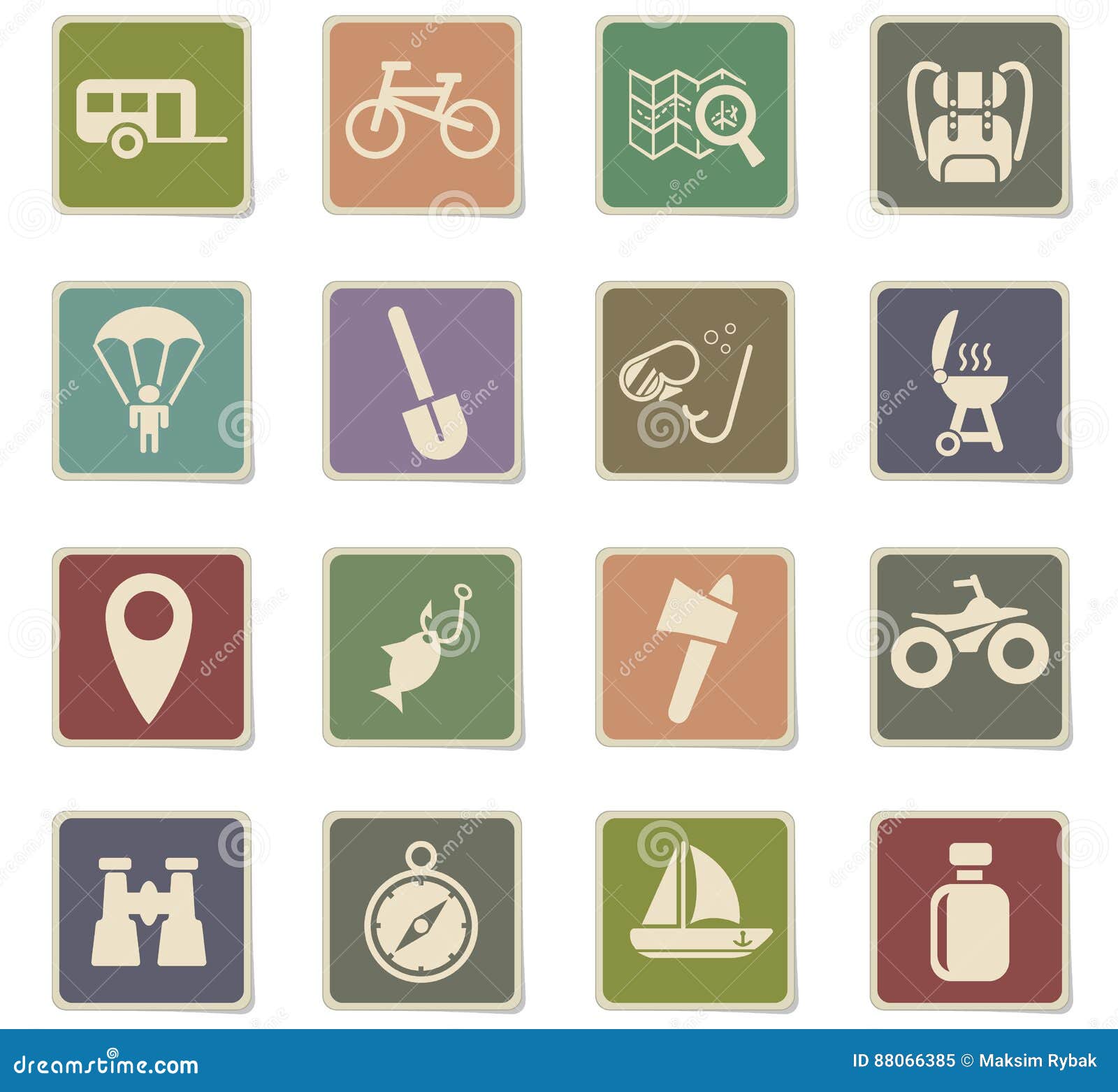 Active recreation icon set stock vector. Illustration of camping - 88066385