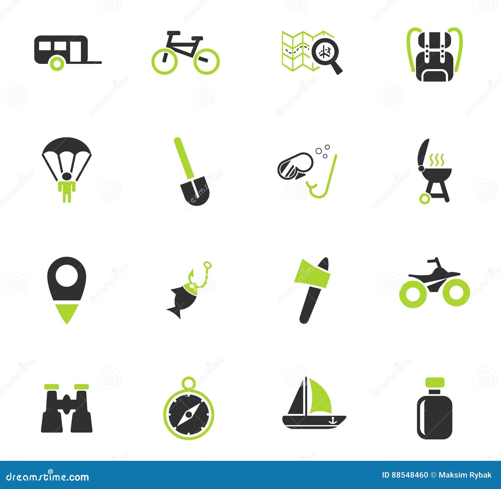 Active recreation icon set stock illustration. Illustration of hiking ...