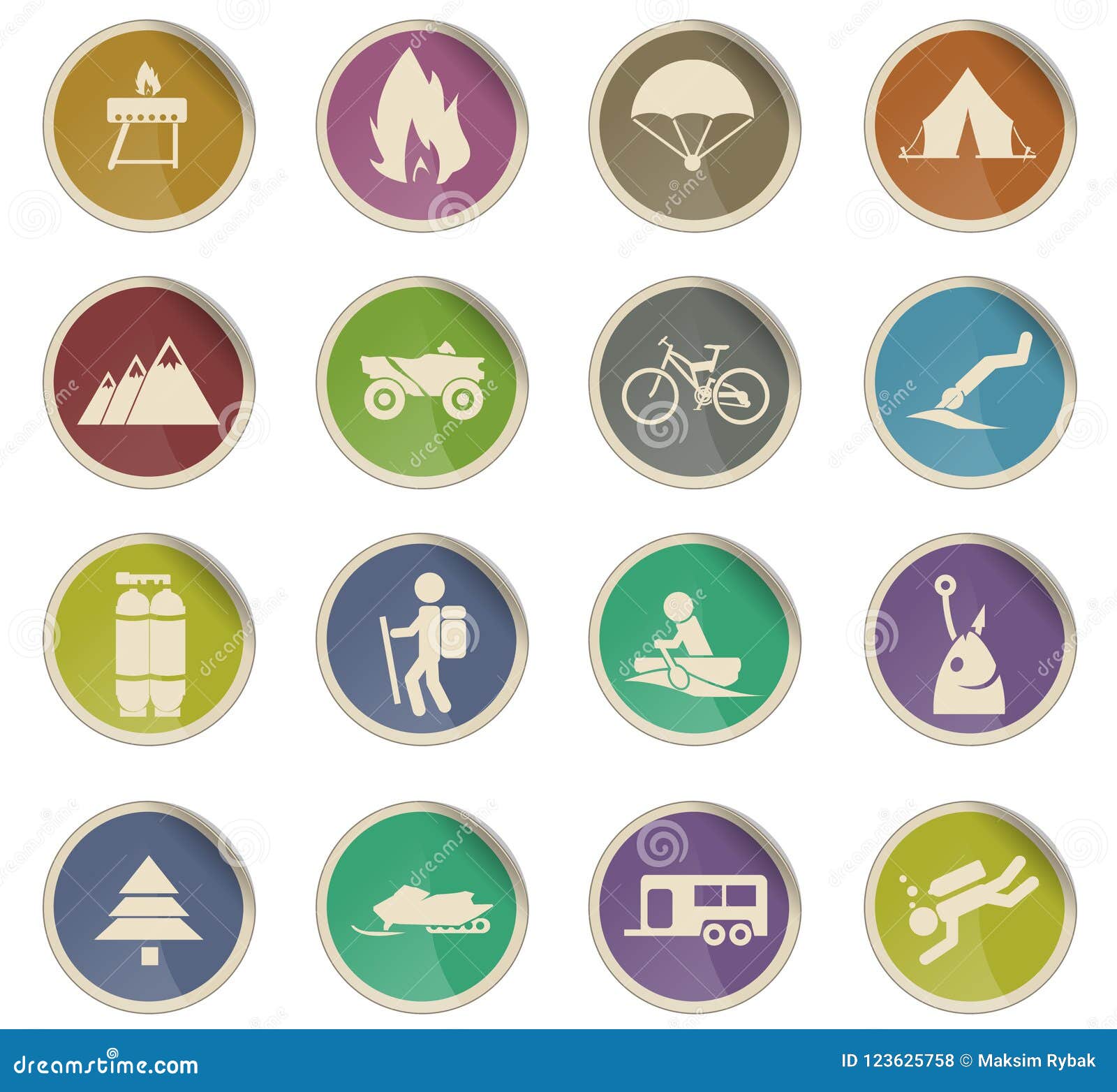 Active recreation icon set stock vector. Illustration of tent - 123625758