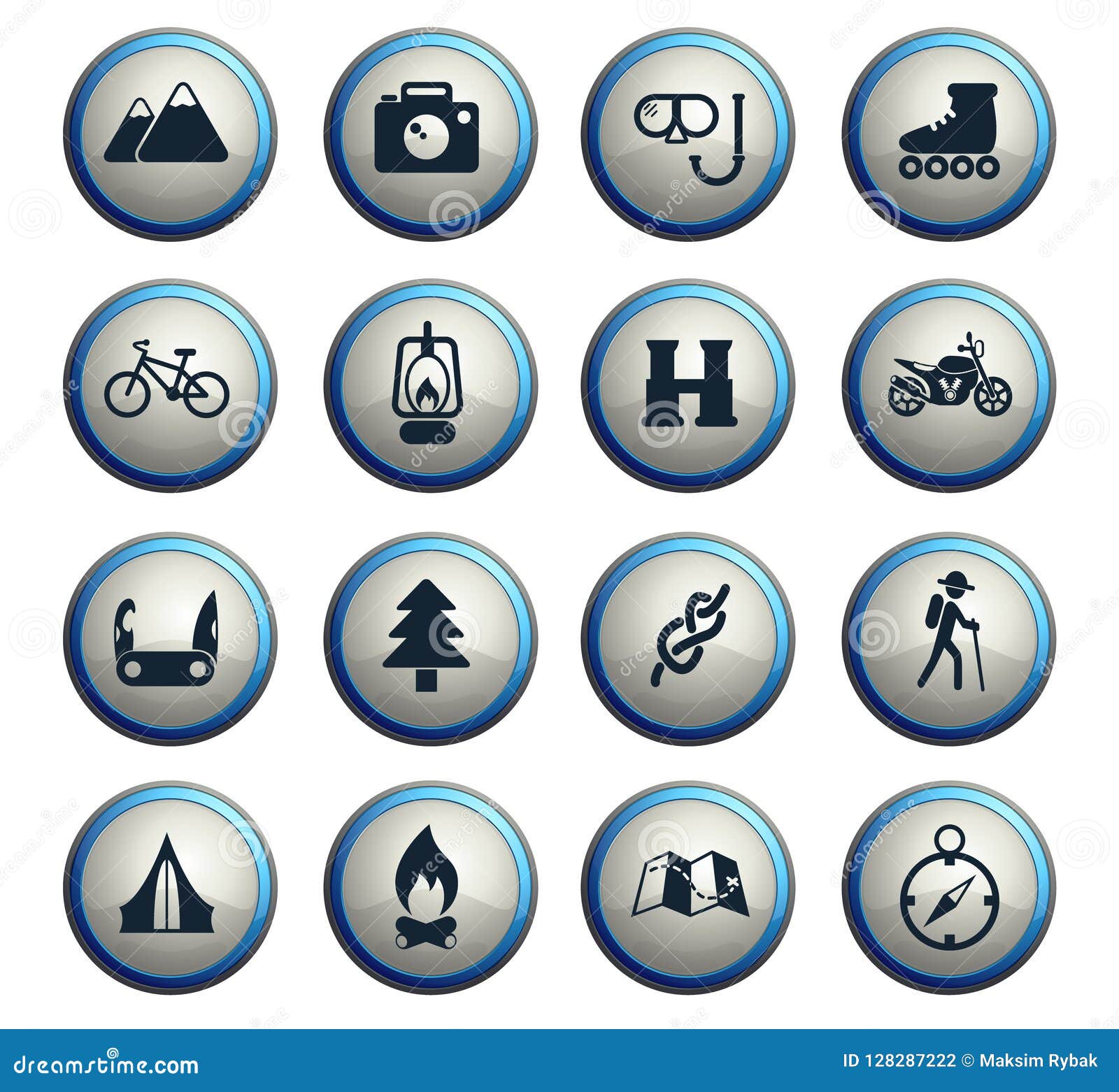 Active recreation icon set stock vector. Illustration of mountains ...