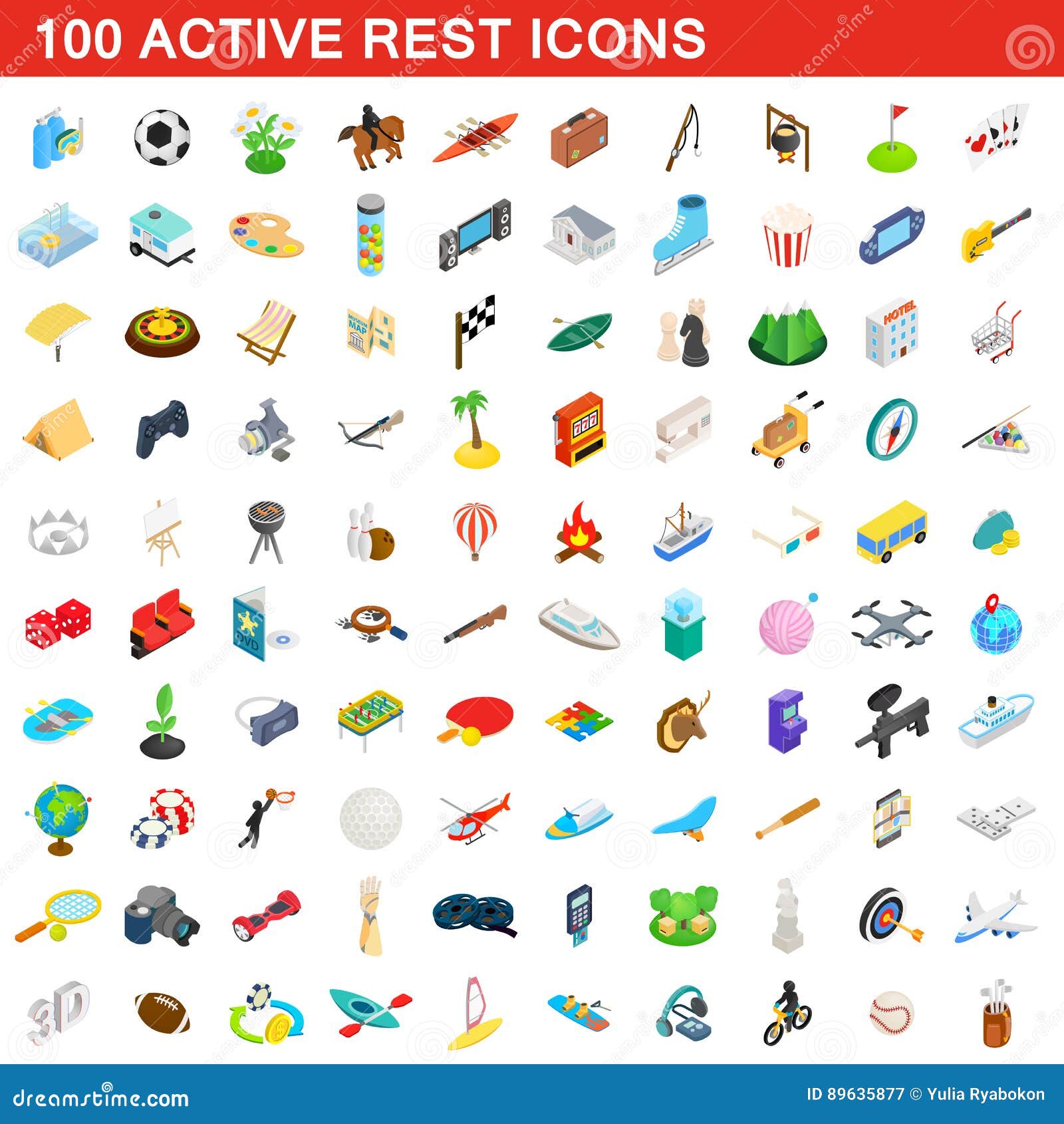 100 Active Rest Icons Set, Isometric 3d Style Stock Vector ...
