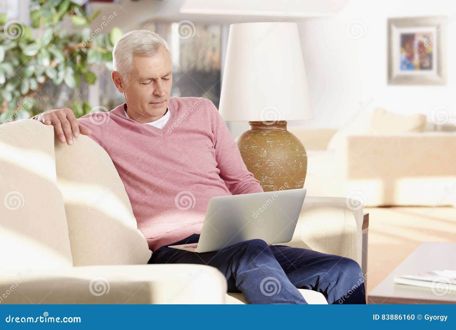 Active Retired Man with Laptop Stock Photo - Image of active, senior ...