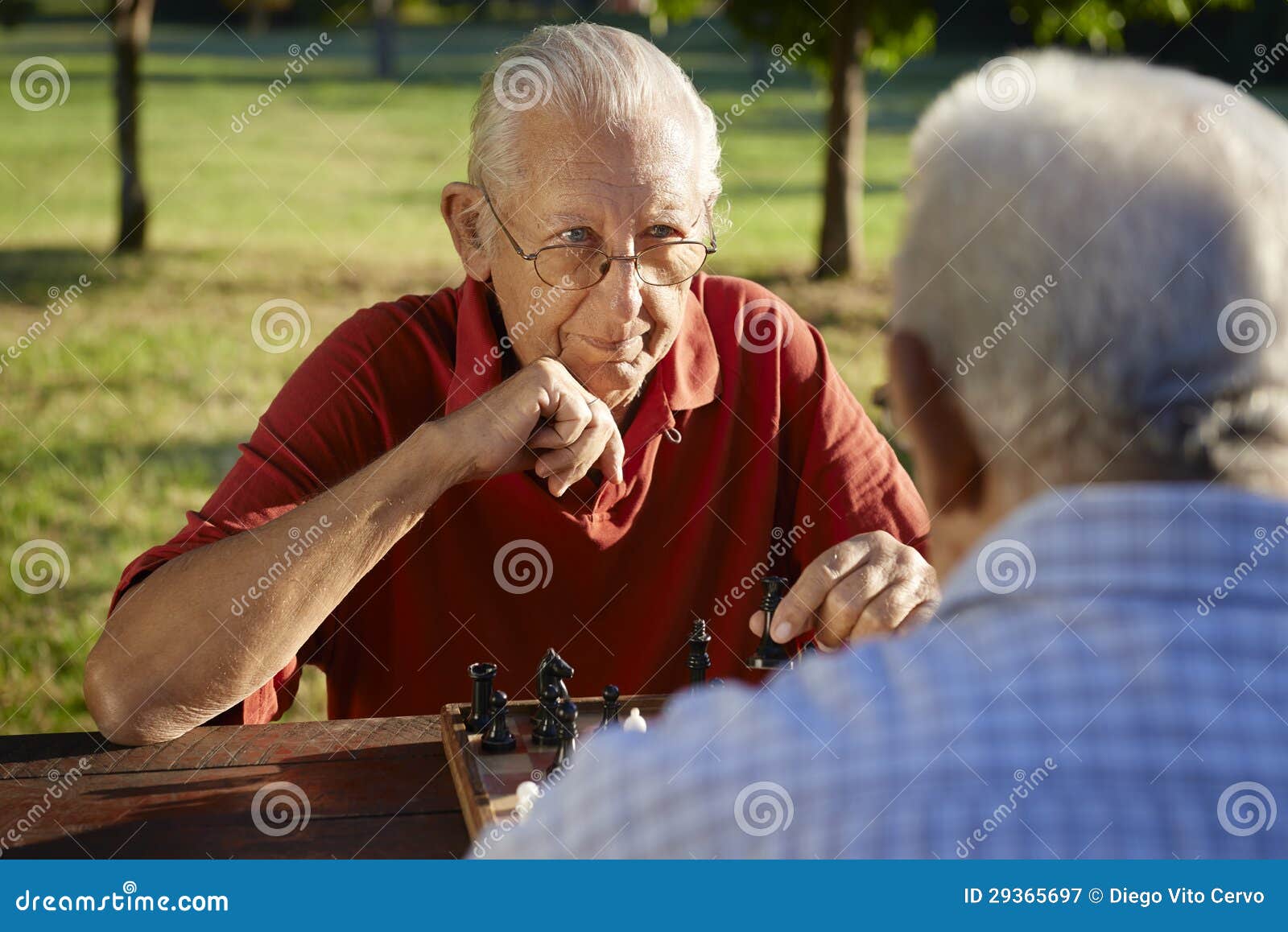 Active Retired People, Two Senior Men Playing Chess at Park Stock Image ...