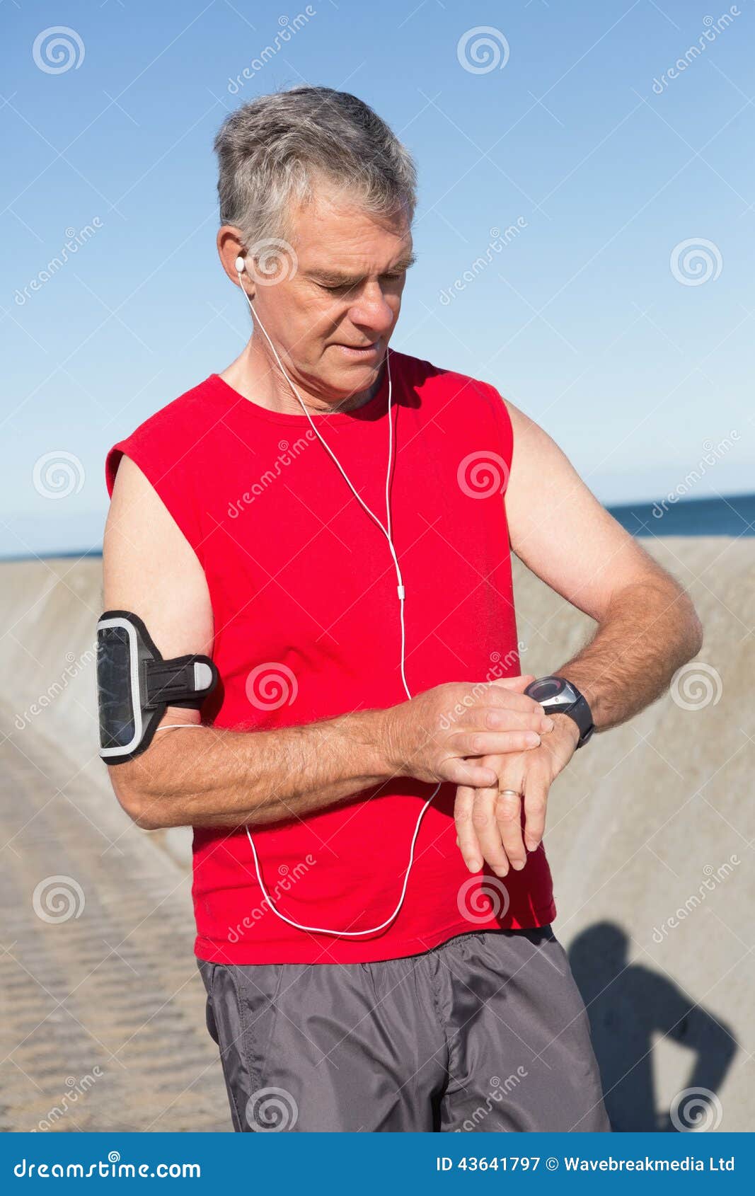Active Senior Man Jogging on the Pier Stock Image - Image of outdoors ...
