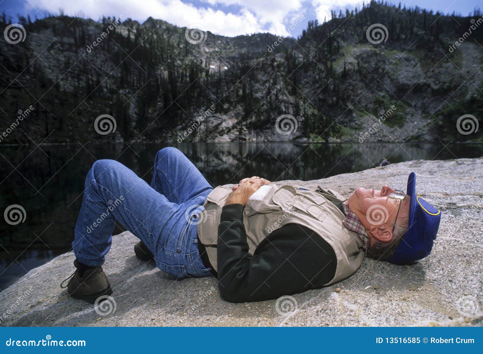Active Senior Man Napping on a Rock Stock Image - Image of rest, scenic ...