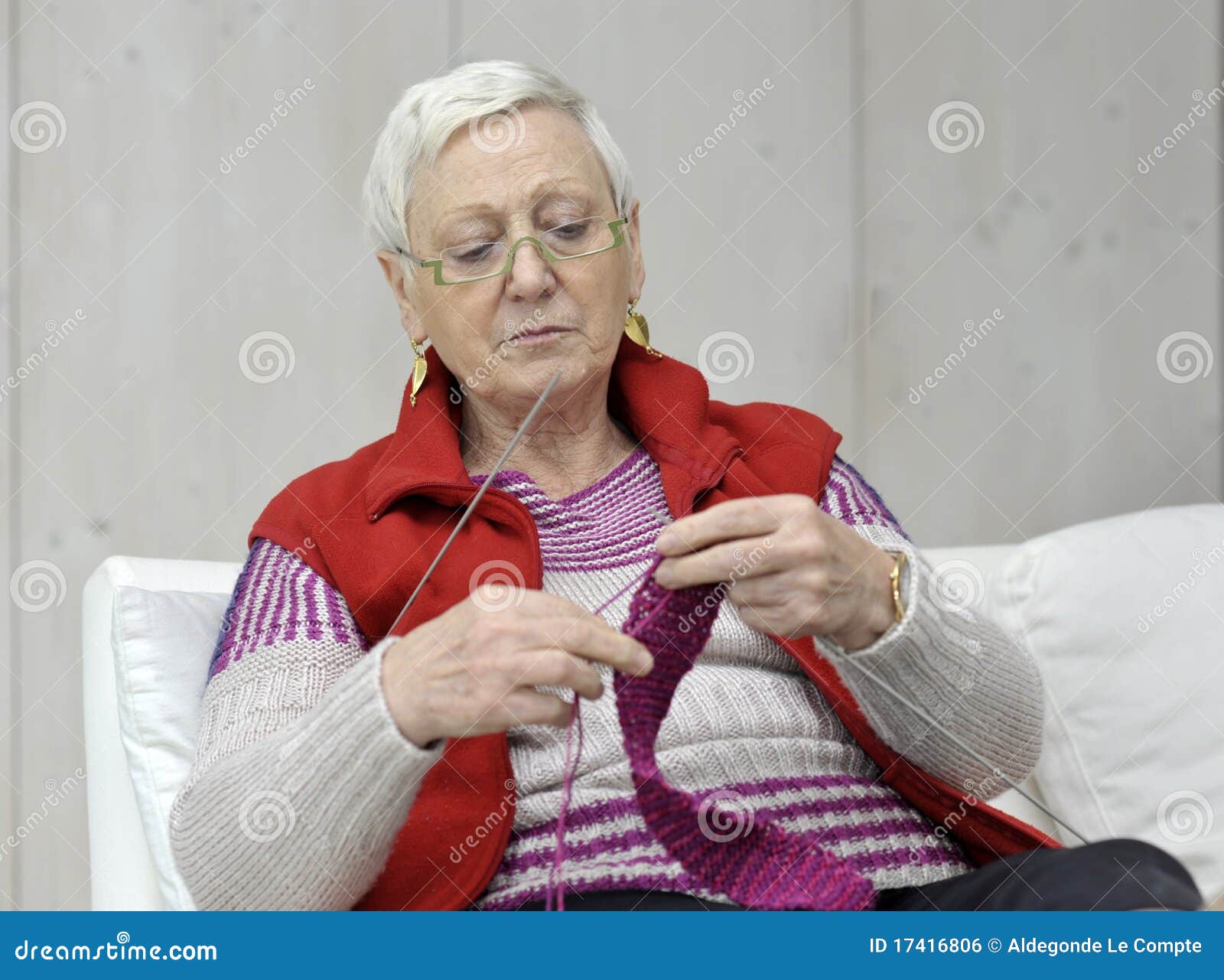 Active Senior Woman Knitting a Shawl Stock Photo - Image of woman ...