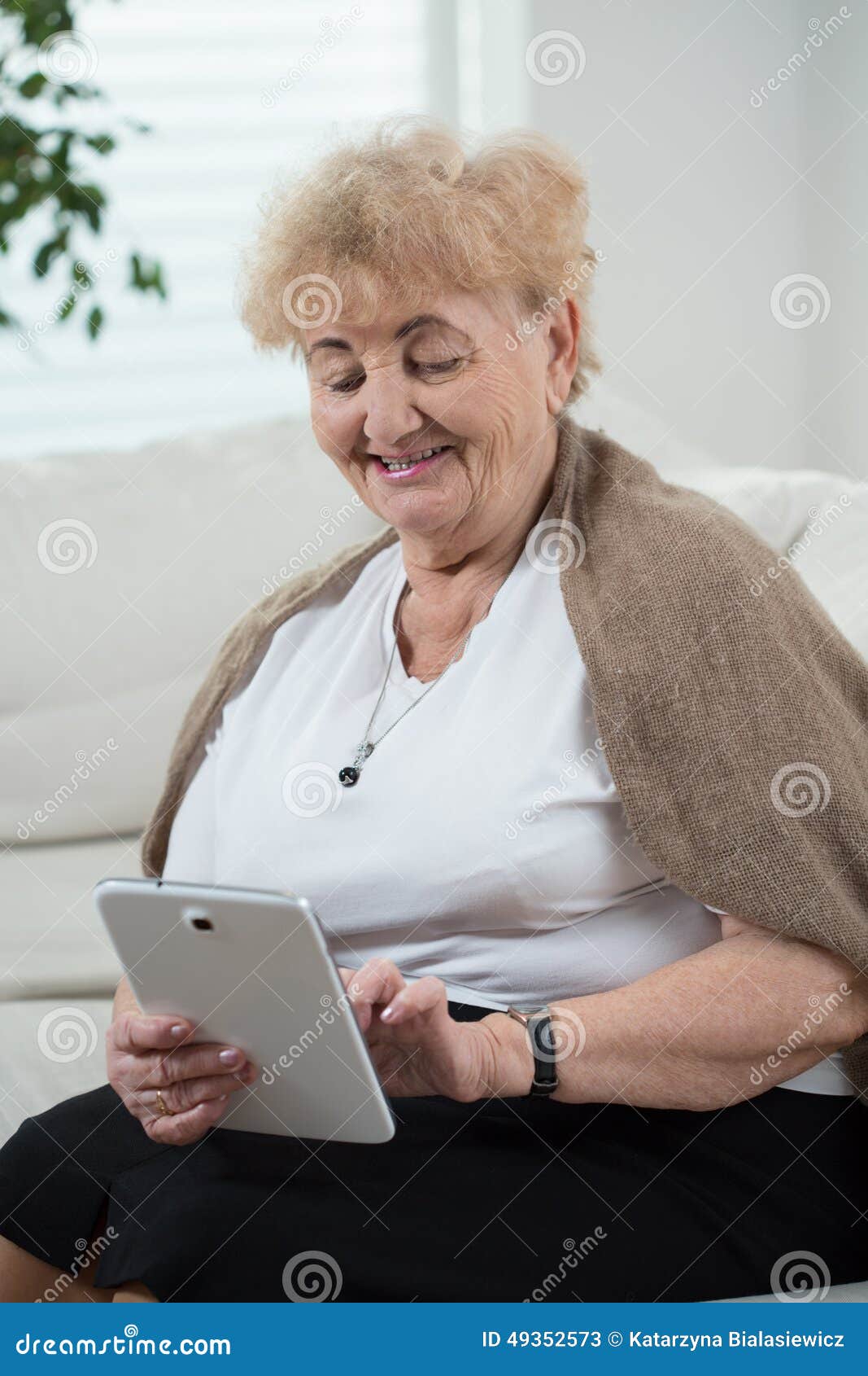 Active Senior Woman Using Tablet Stock Image - Image of retired, home ...