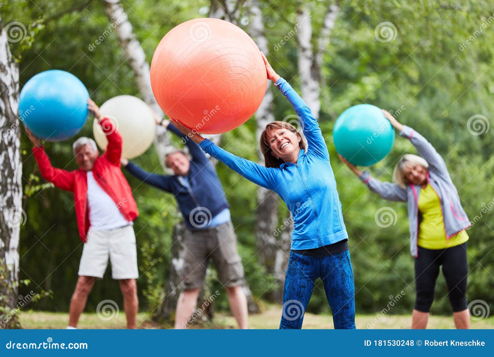 Active Seniors Group with Exercise Ball Stock Photo - Image of active ...
