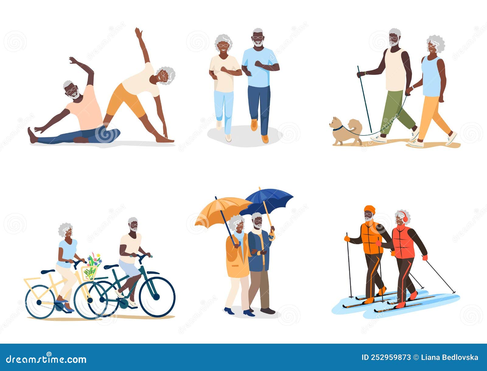 Active seniors set stock vector. Illustration of jogging - 252959873