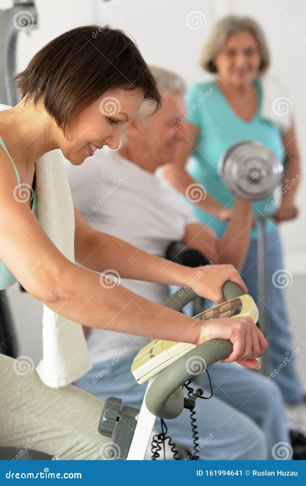 Portrait of Active Smiling People Exercising in Gym Stock Image - Image ...