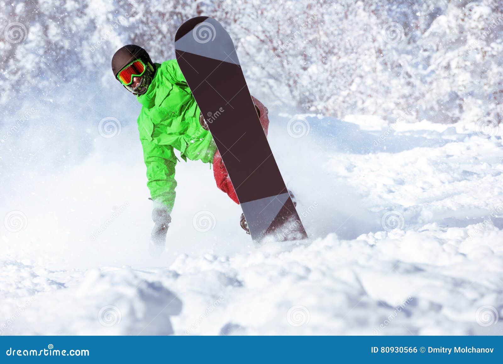 Active Snowboarder Rides in Powder Stock Photo - Image of activity ...