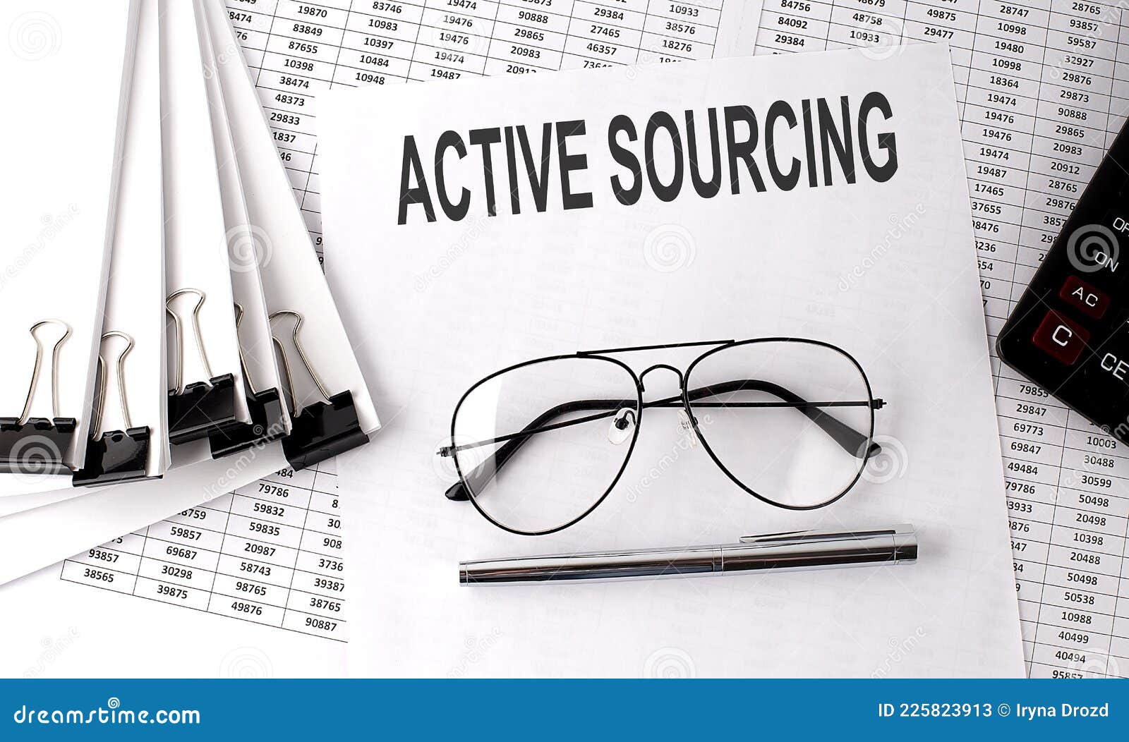 ACTIVE SOURCING Text on Paper with Chart and Office Tools , Business ...