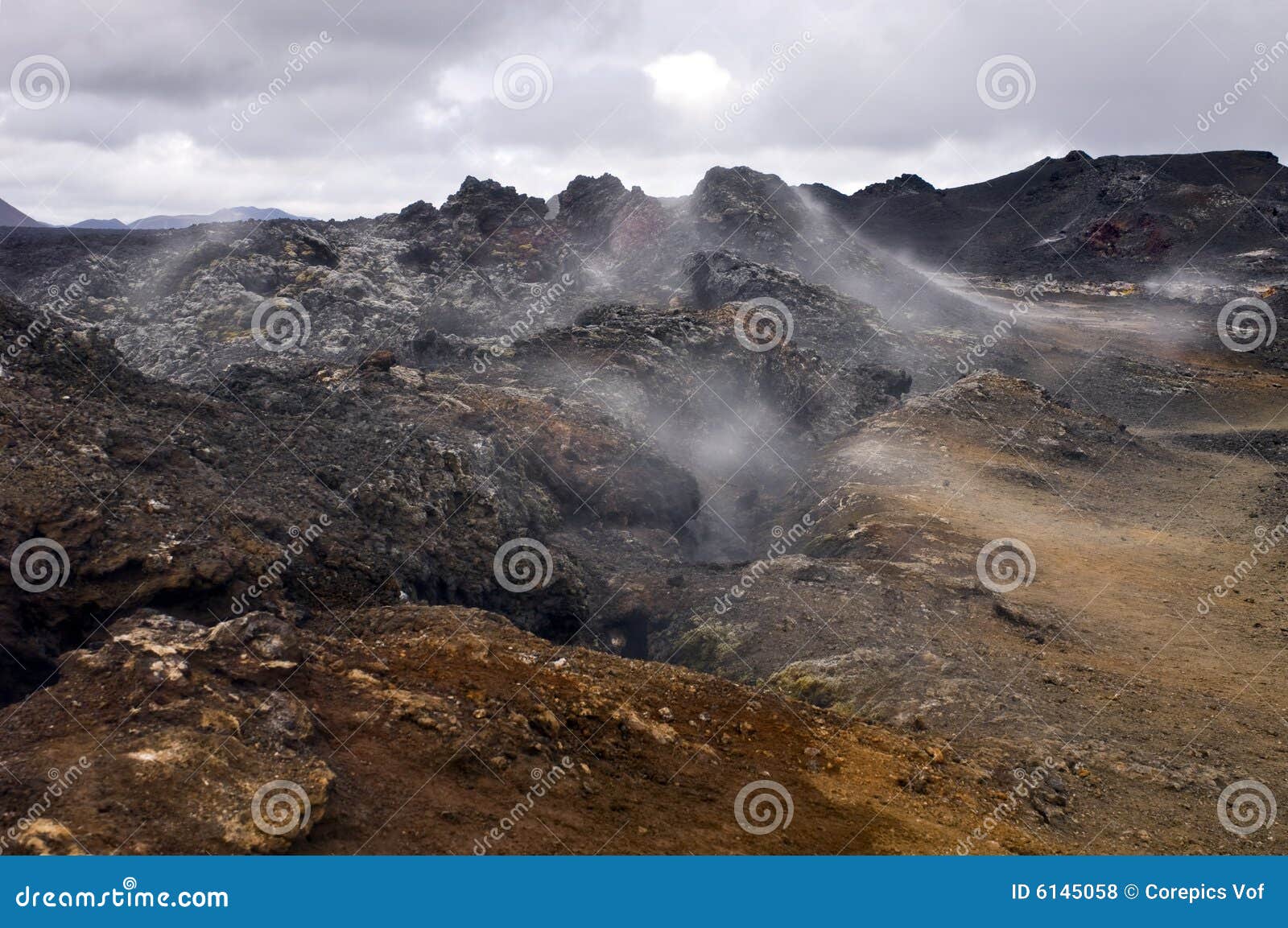 Active Fissure In Lava Flow On Hawaii`s Big Island. Red Magma Visible ...