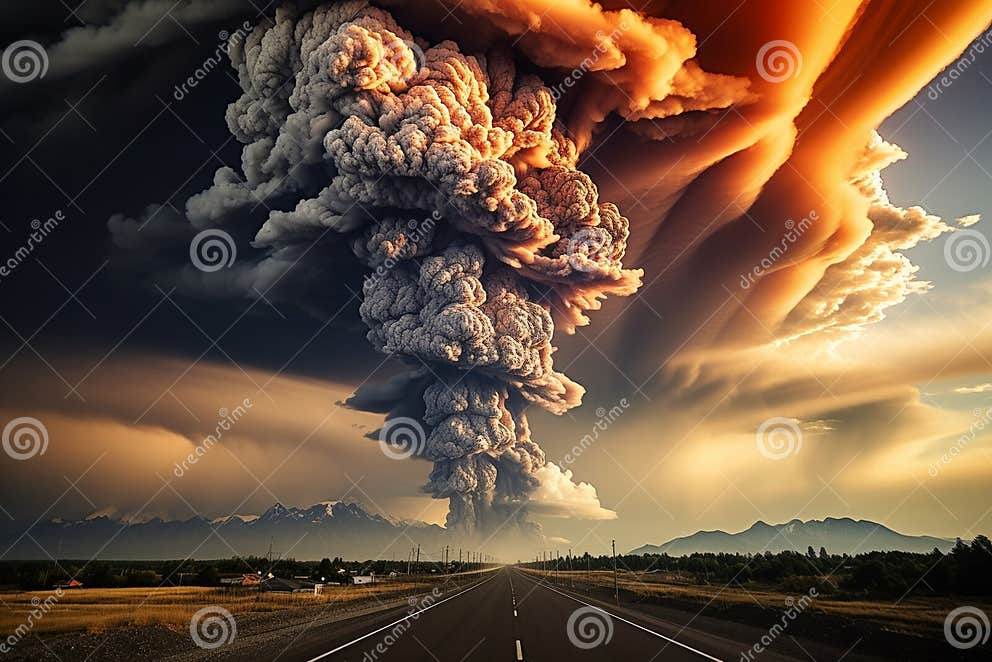 An Active Volcano with Clouds of Smoke Stock Illustration ...