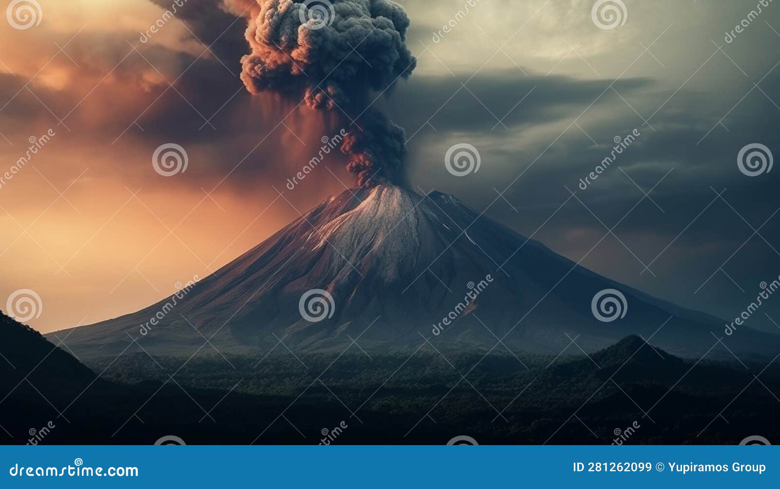 Active Volcano Erupting at Dawn, Damaging Environment with Ash ...