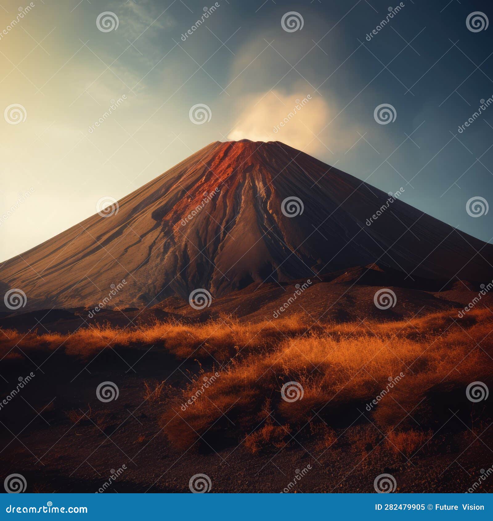 Active Volcano Erupting with Smoke and Lava during Day, Created Using ...