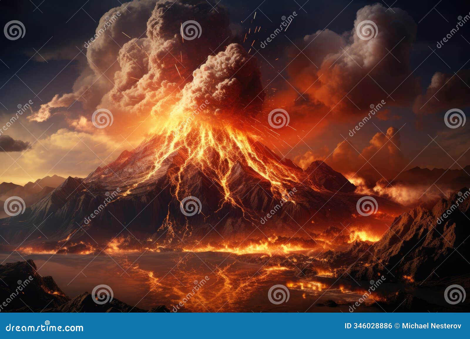 Active Volcano Eruption, Natural Disaster Stock Photo - Image of ...