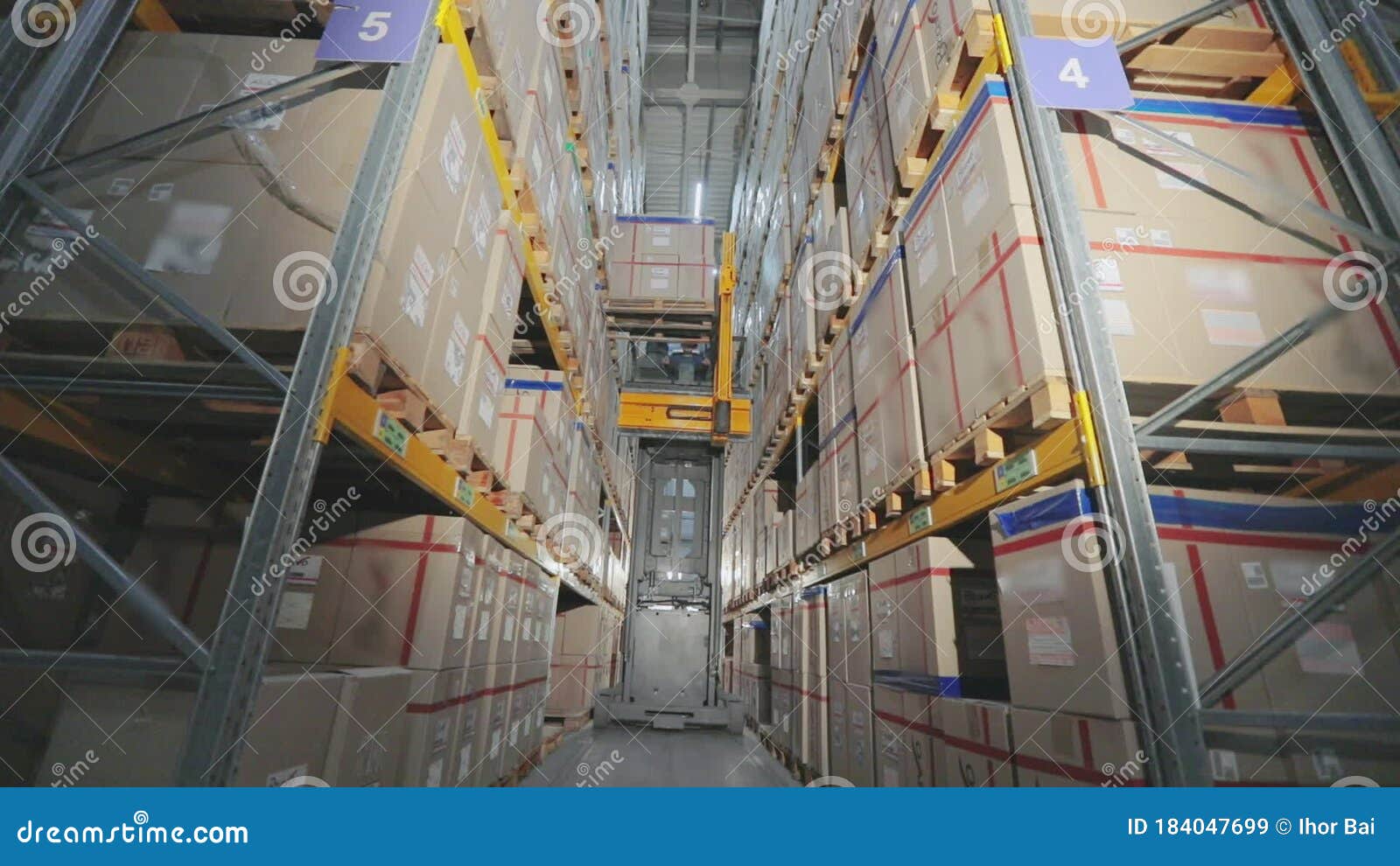 Active Work in the Factory, a Large Modern Forklift in the Warehouse ...