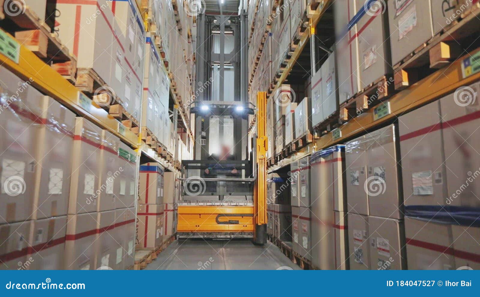 Active Work in the Factory, a Large Modern Forklift in the Warehouse ...