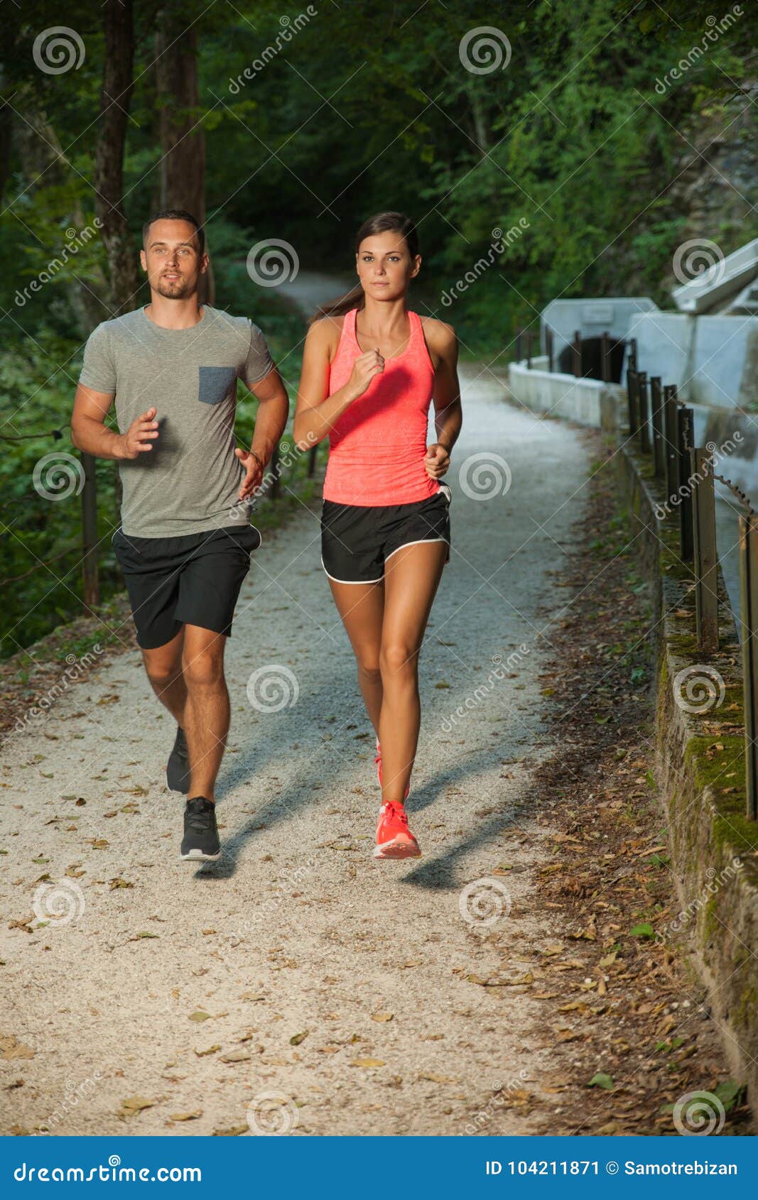Active Young Couple Running in Park Stock Image - Image of relationship ...
