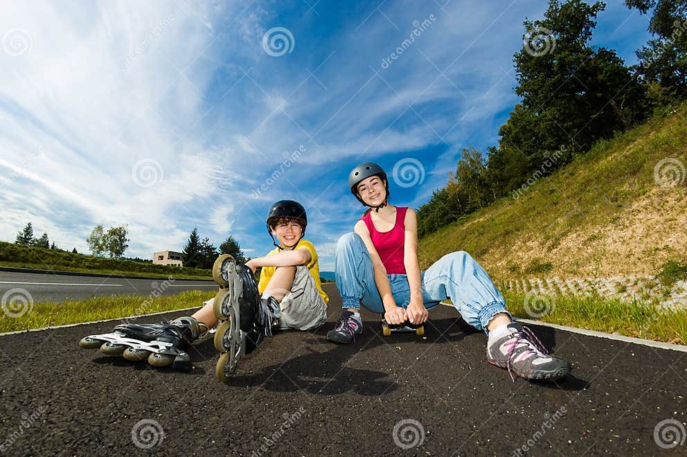 Active Young People - Rollerblading, Skateboarding Stock Photo - Image ...