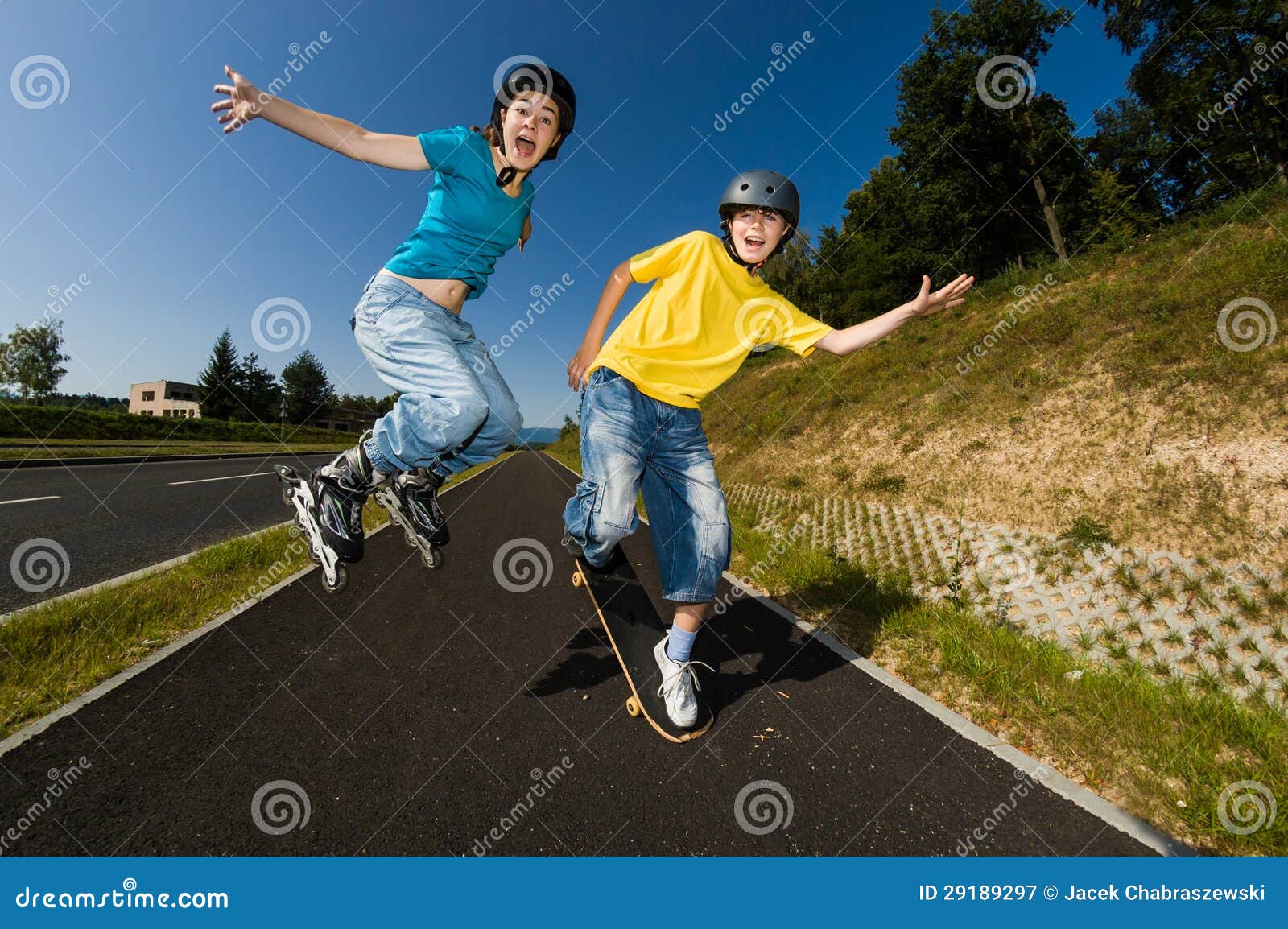Active Young People - Rollerblading, Skateboarding Stock Image - Image ...